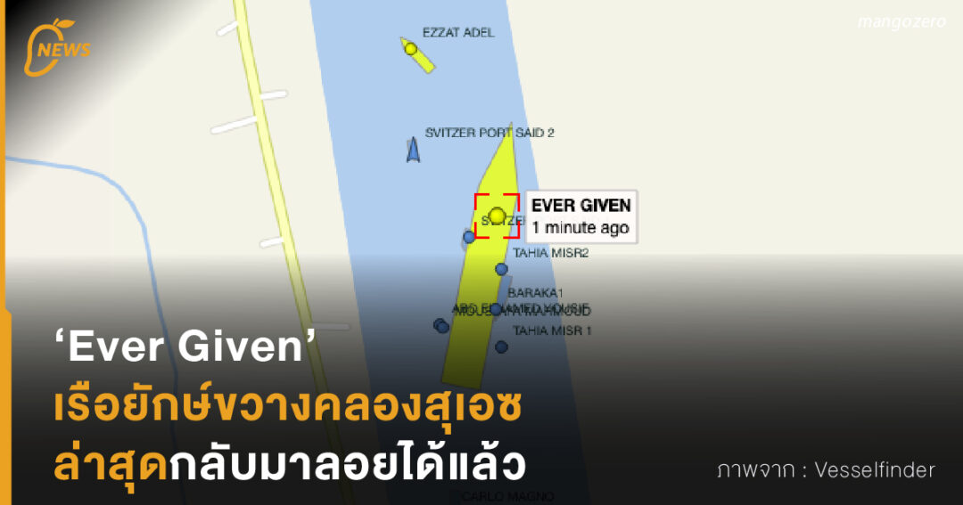 ‘Ever Given’ เรือยักษ์ขวางคลองสุเอซ ล่าสุดกลับมาลอยได้แล้ว